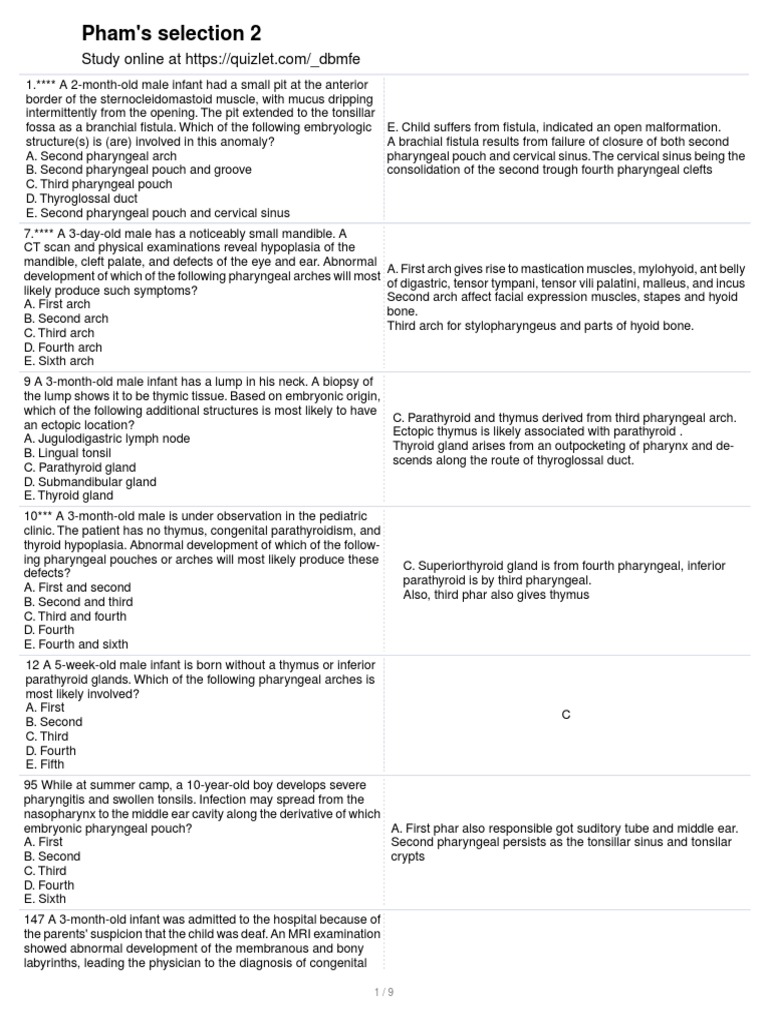 Embryo Mcqs | PDF | Ear | Neck