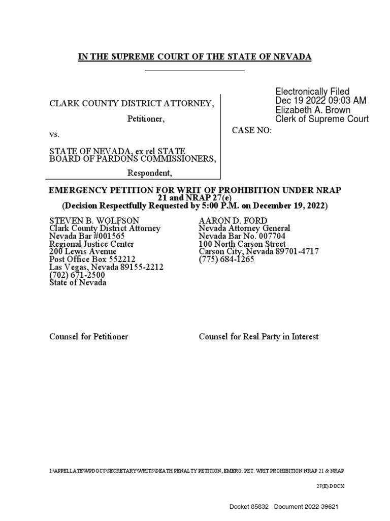 Petition For Writ of Prohibition | PDF | Pardon | Supreme Court Of The ...