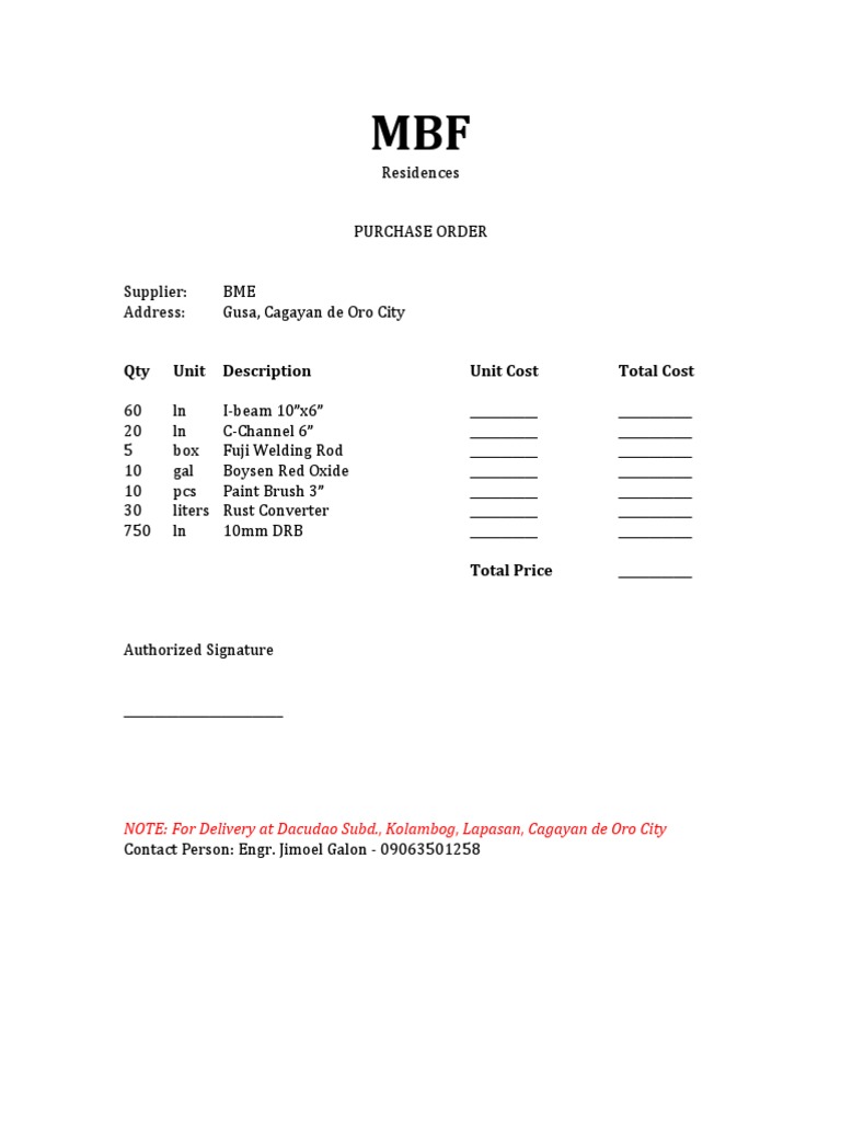 Qty Unit Description Unit Cost Total Cost | PDF