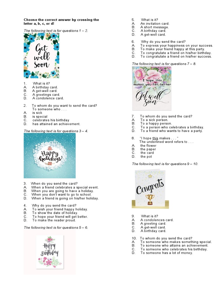 Greeting Card Exercises for Class 8 | PDF | Home & Garden | Wellness