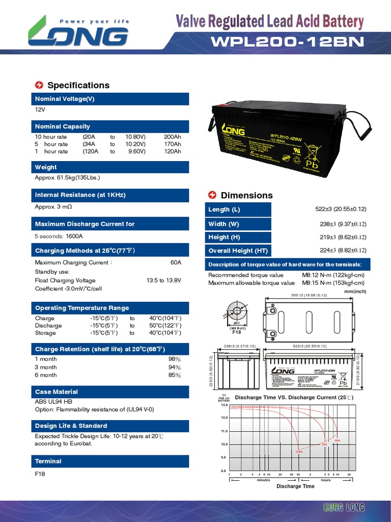 Specifications and Performance Data Sheet for a 12 Volt Lead Acid ...