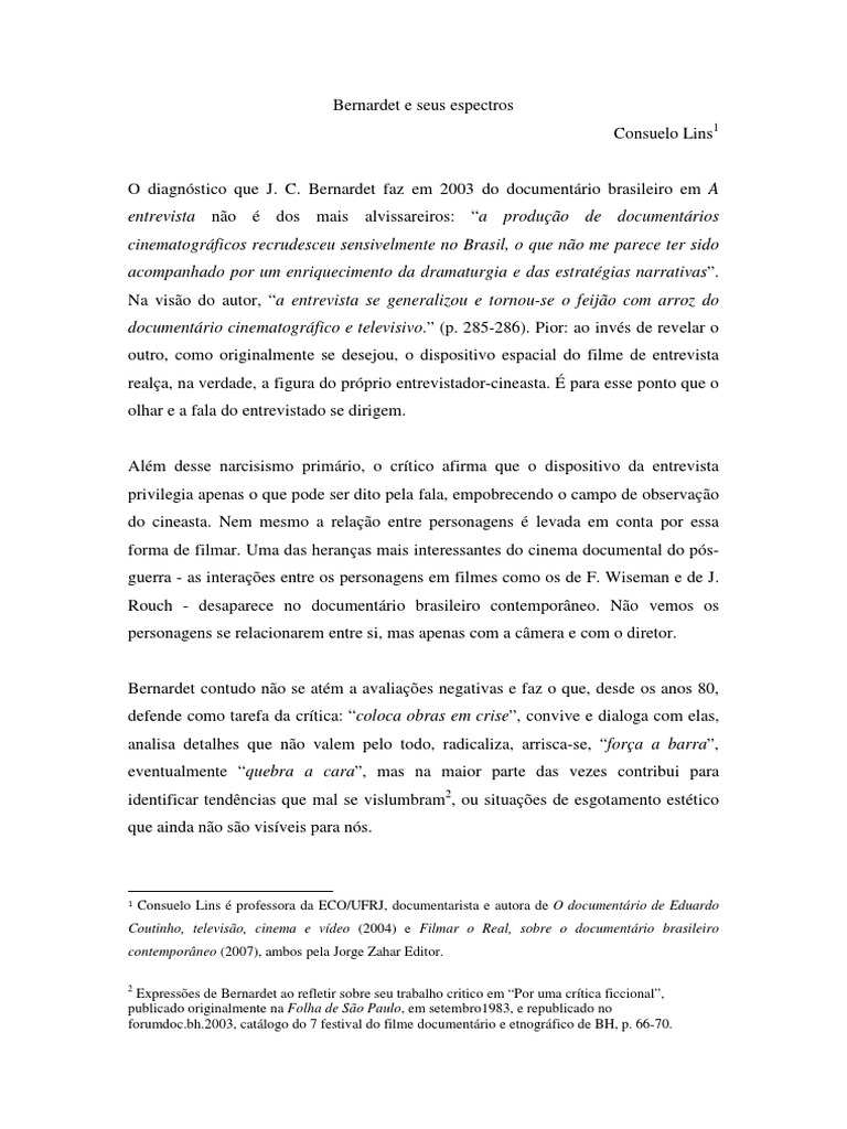 Bernardet e Seus Espectros | PDF | Documentário | Entrevista