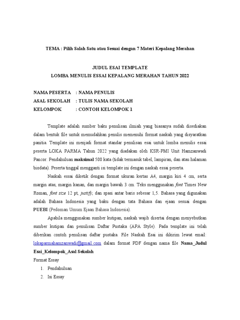 Format Penulisan Esai Lomba 2022 | PDF