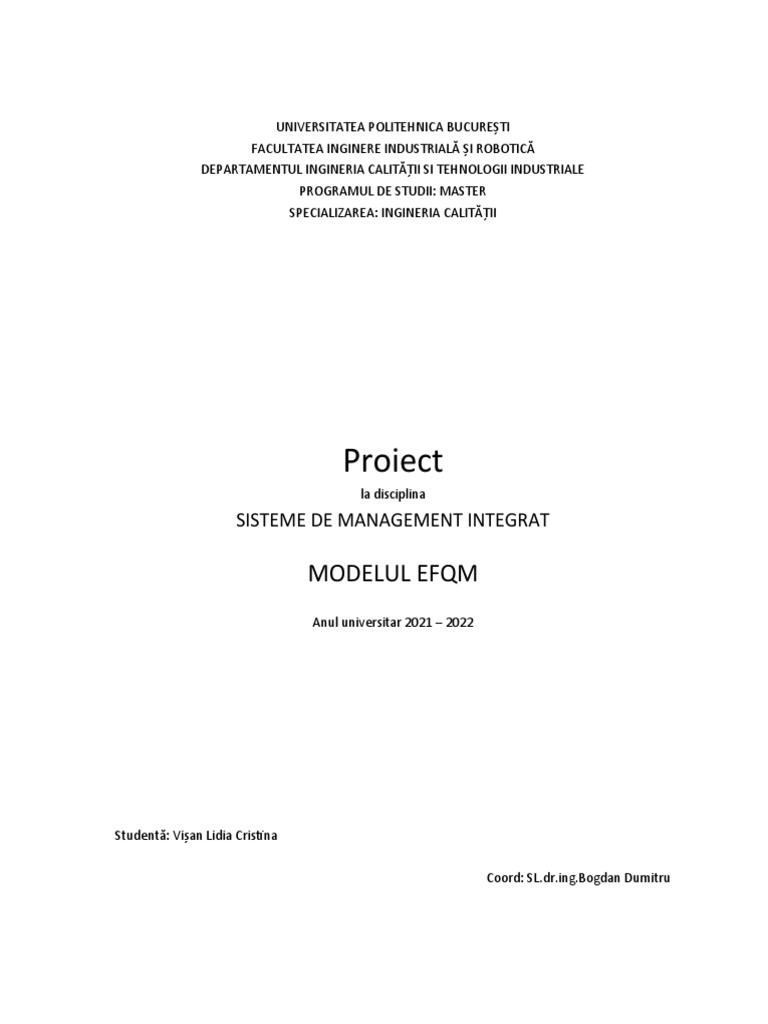 SMI Proiect EFQM | PDF