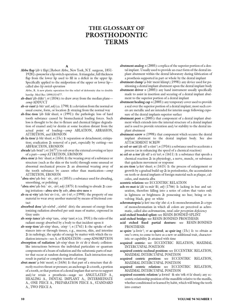 The Glossary of Prosthodontic Terms | PDF
