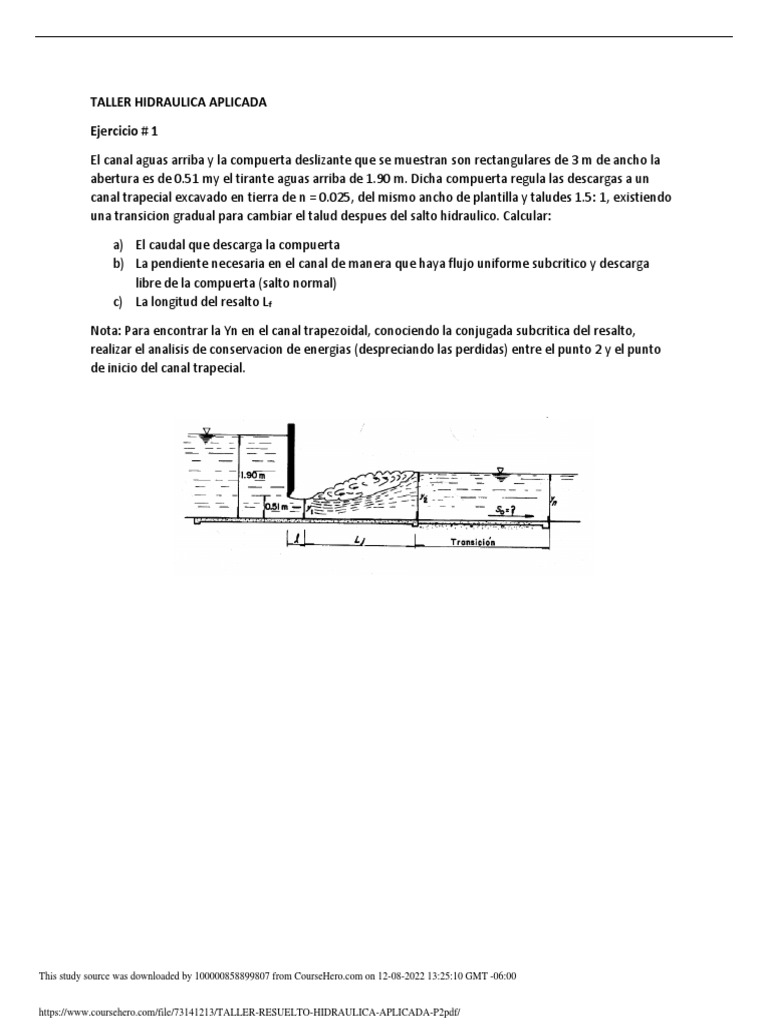 Taller Resuelto Hidraulica Aplicada P2 Pdf Pdf Física Aplicada E