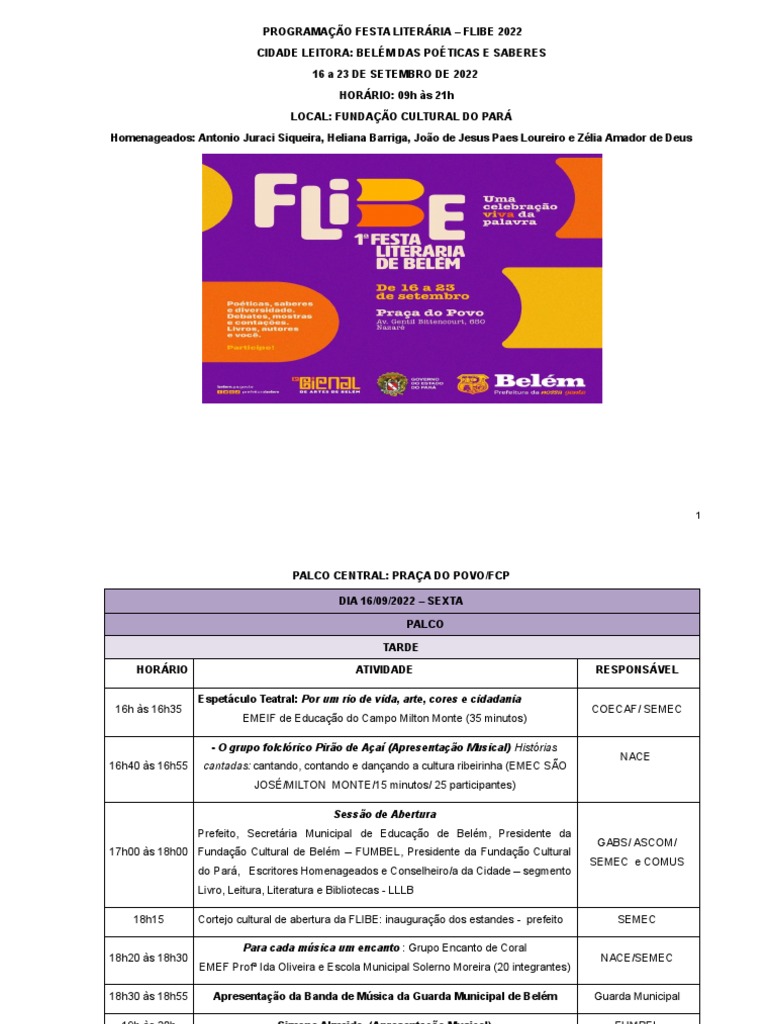 Programação Final Flibe | PDF