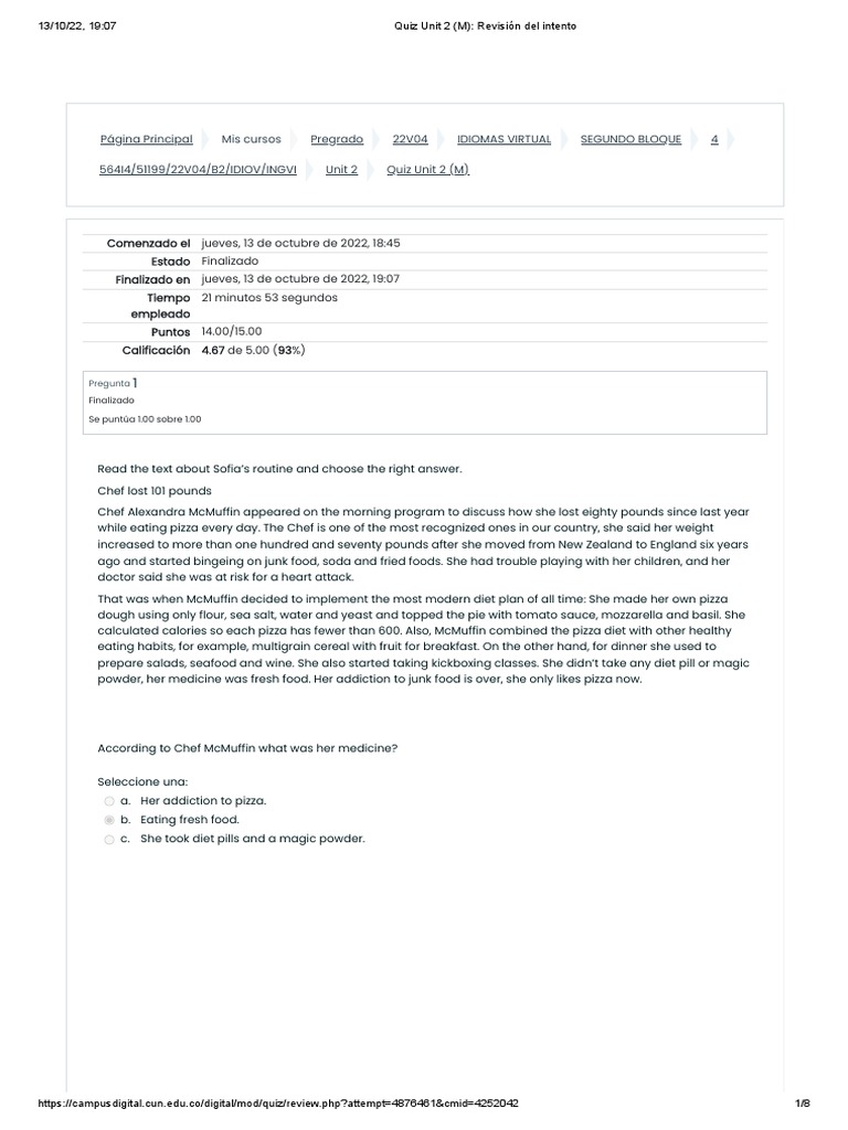Quiz Unit 2 (M) - Revisión Del Intento 2 | PDF | Foods | Junk Food