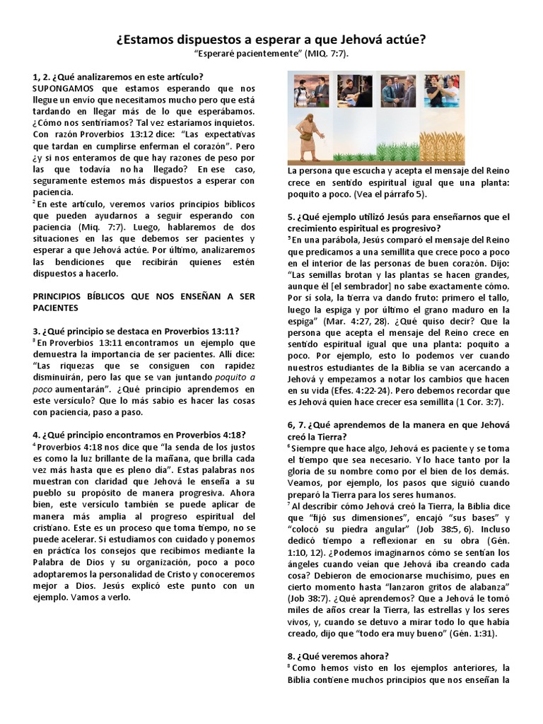 Paciencia en la espera de Jehová | PDF | Oración | Jehová