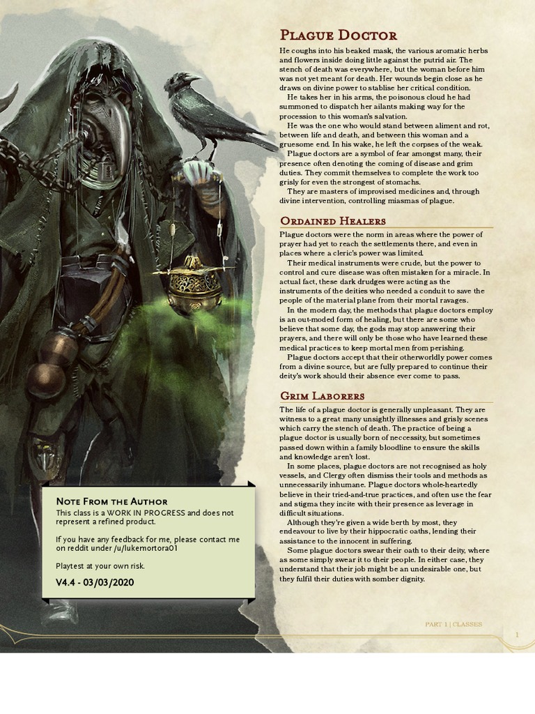 5e Plague Doctor (v4.4) - The Homebrewery | PDF | Infection | Medicine