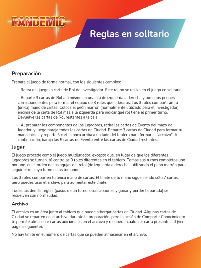 Reglas de Pandemic en Solitario | PDF | Juego de azar | Juegos de mesa
