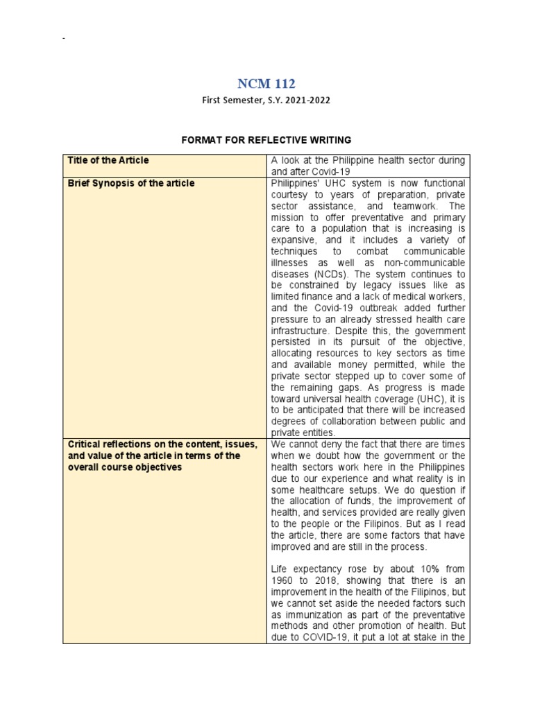 NCM112 LP1 Rosales Reflective Writing 2 | PDF | Health Care | Nursing