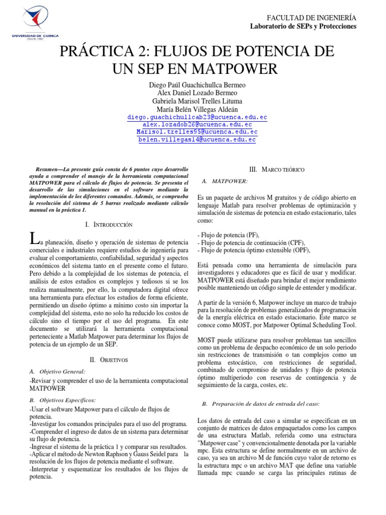Informe Práctica 2 - Flujos de Potencia en Matpower | PDF | Simulación | Software