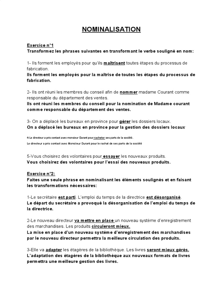 LA NOMINALISATION 2019 Correction | PDF