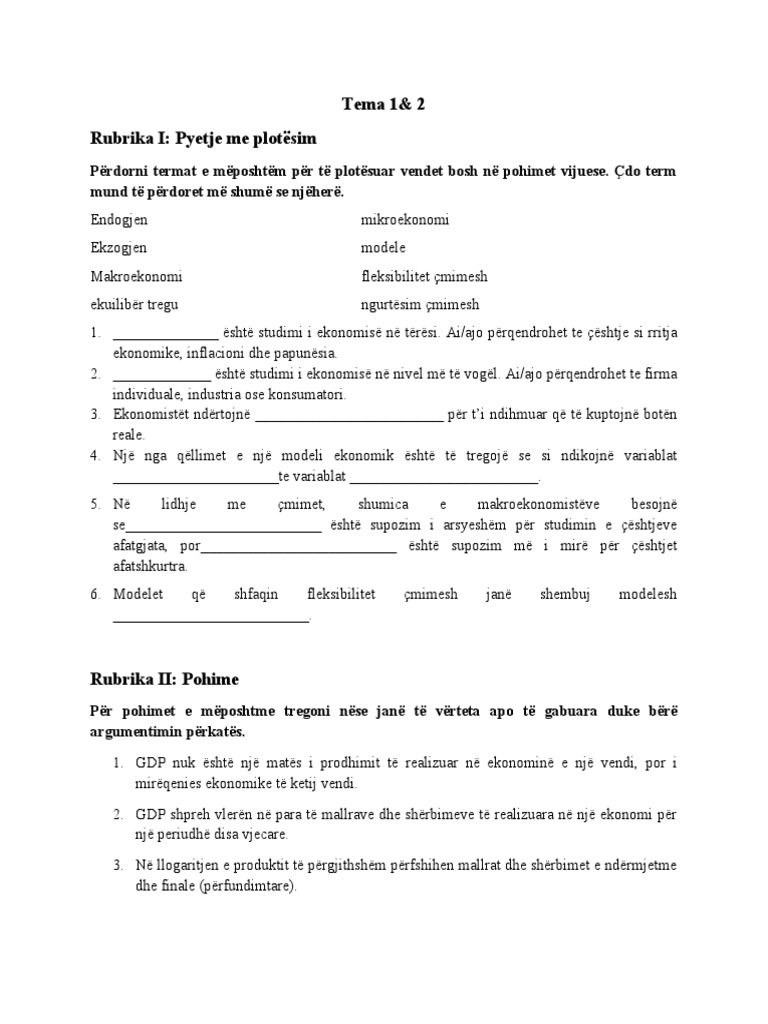 Tema 1 & 2 Ushtrime | PDF