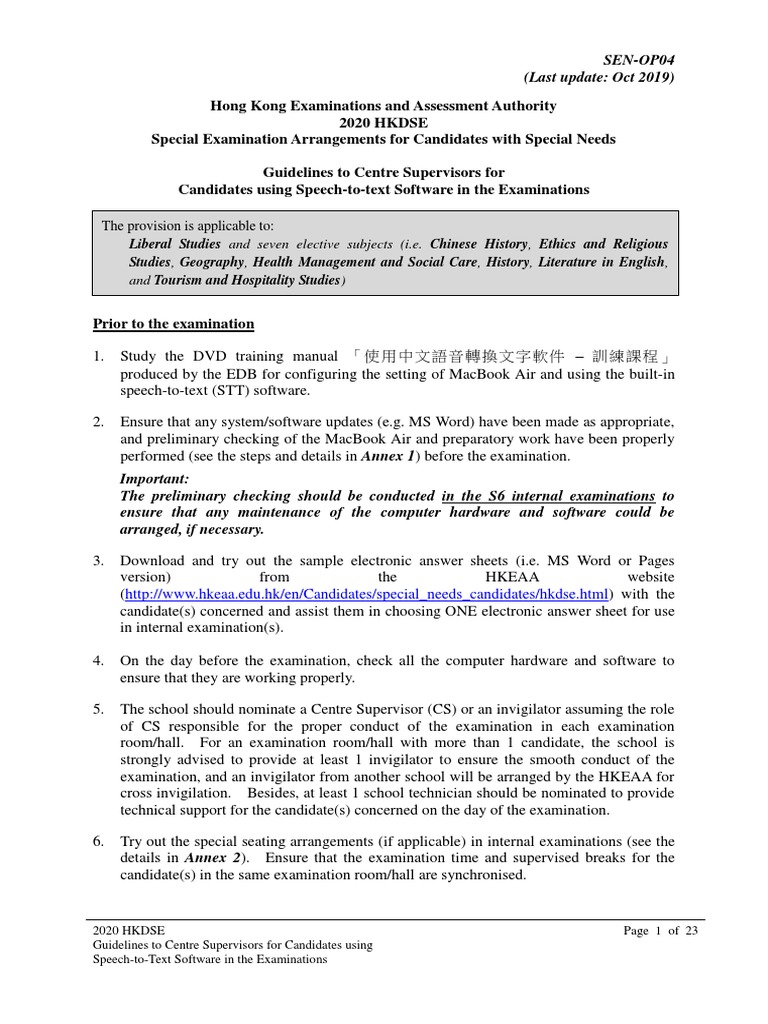 SEN-OP04 Guidelines For Use of Speech-To-Text Software in Exam-20 | PDF | Computer File ...