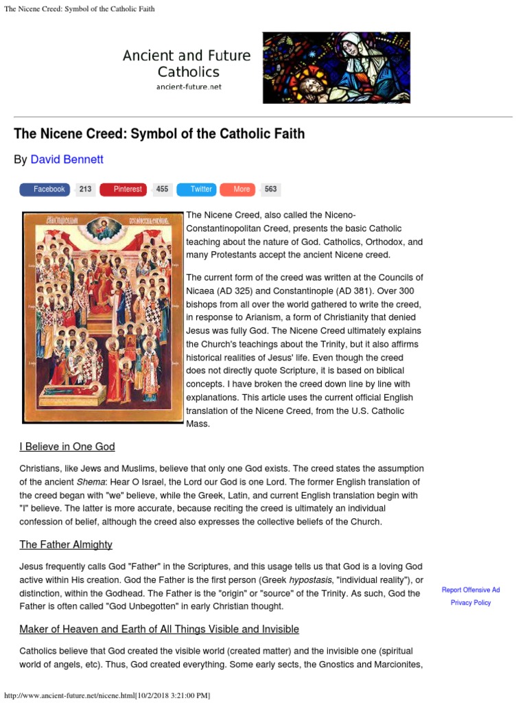 The Nicene Creed Symbol of The Catholic Faith | PDF | God The Father ...