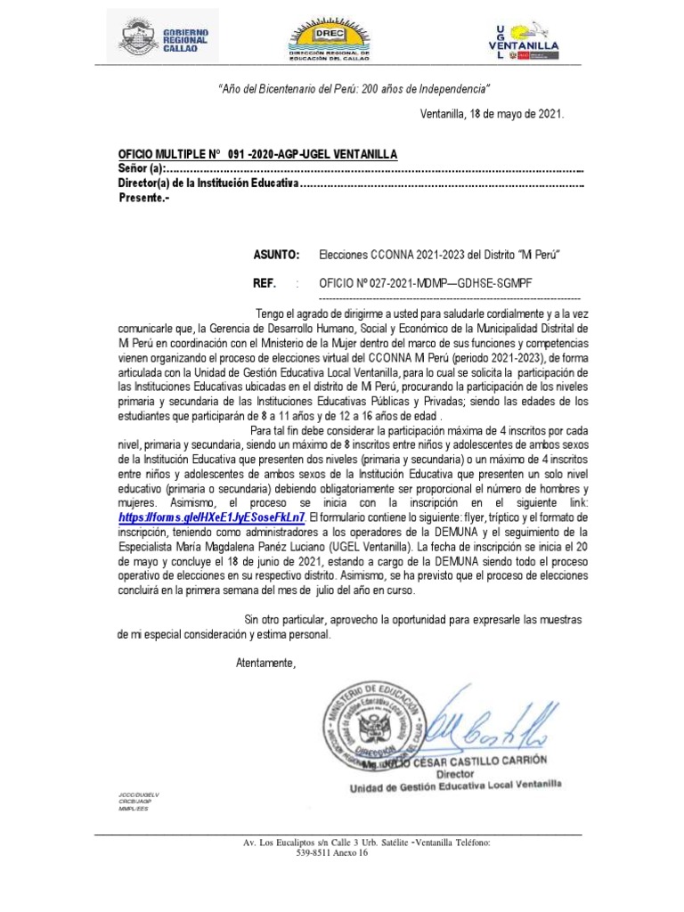 Oficio Multiple 091 Agp Cconna Mi Peru | PDF | Perú