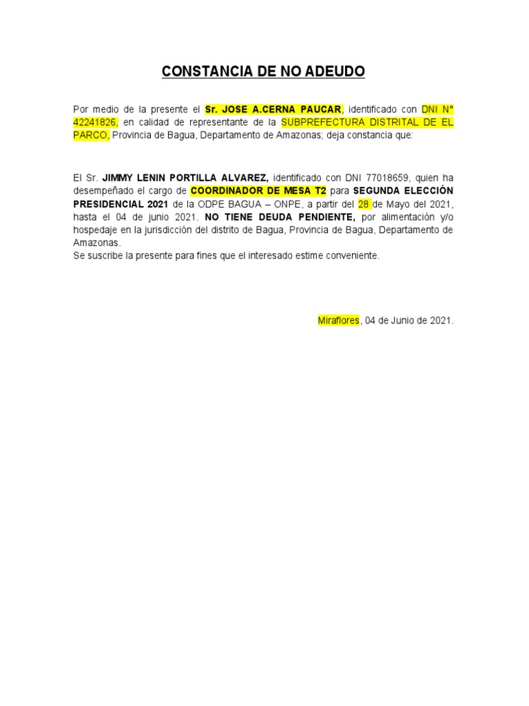 Constancia de No Adeudo Modelo | PDF