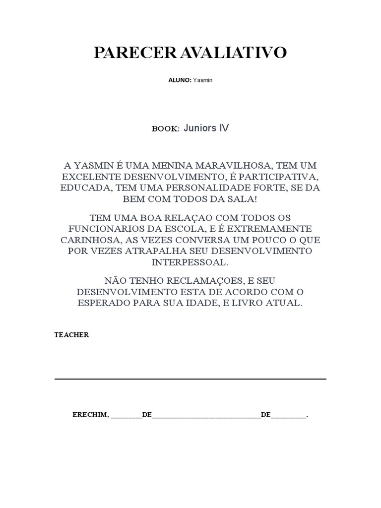 Parecer Avaliativo | PDF