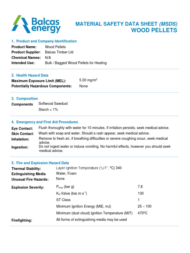 Wood Pellets Safety Data Sheet | PDF | Combustion | Water
