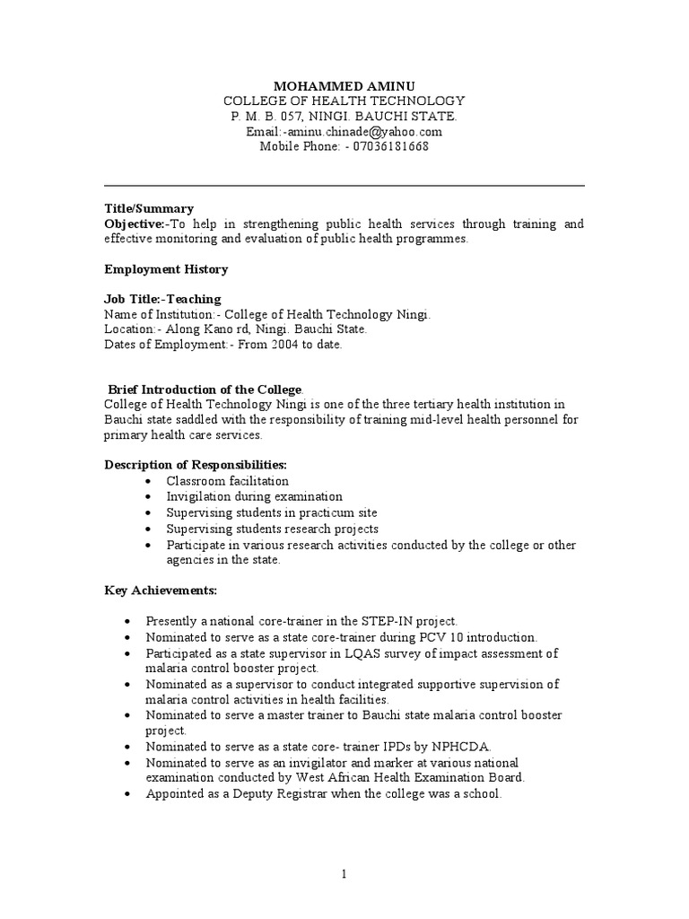 Aminu CV | PDF | College | Health Care Aminu CV | PDF | College | Health Care