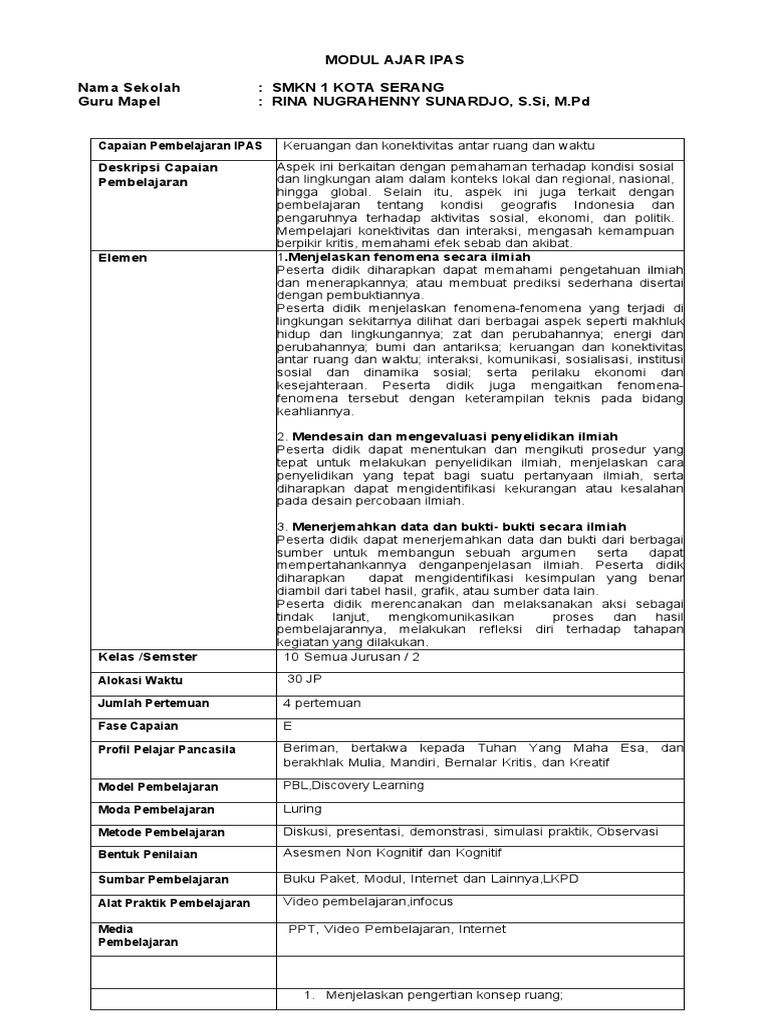 Modul Ajar - Keruangan, Konektivitas Antarrruang Dan Antarwaktu | PDF