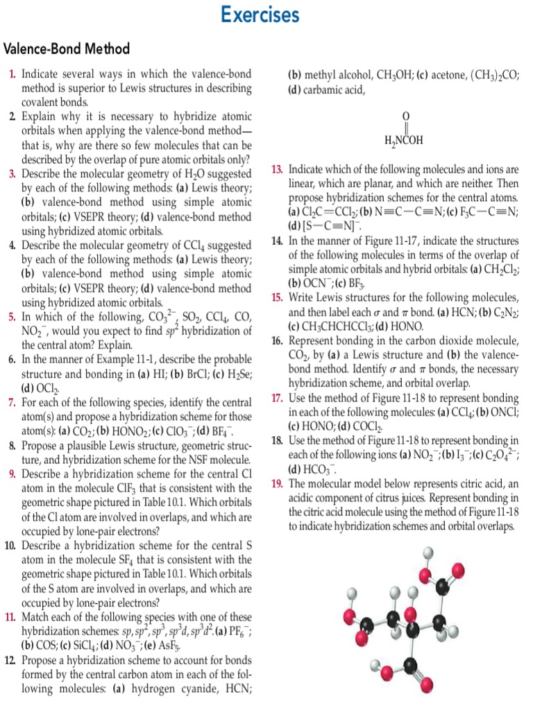 Valence-Bond Method Exercises and Hybridization | PDF | Chemical Bond ...