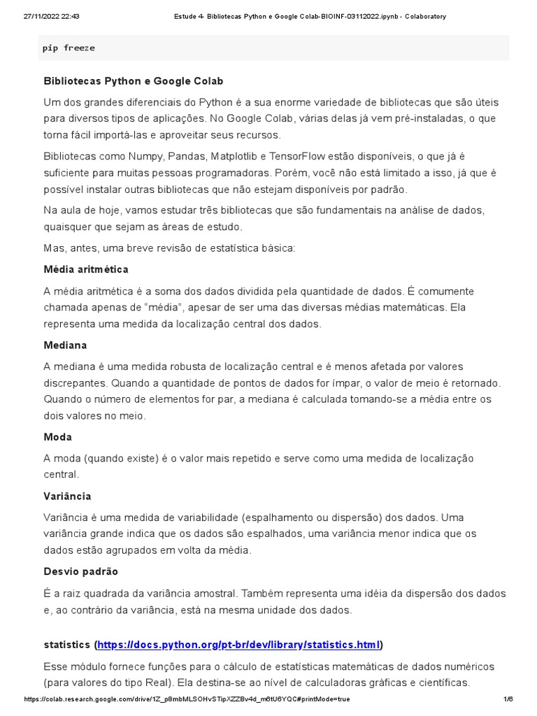 Bibliotecas Python Análise Dados | PDF | Modo (Estatística) | Mediana ...