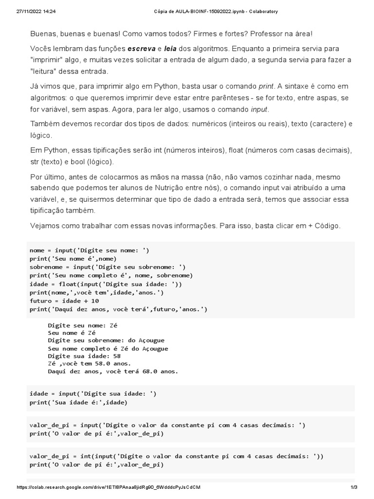 Introdução ao Python e IMC | PDF | Algoritmos | Python (linguagem de ...