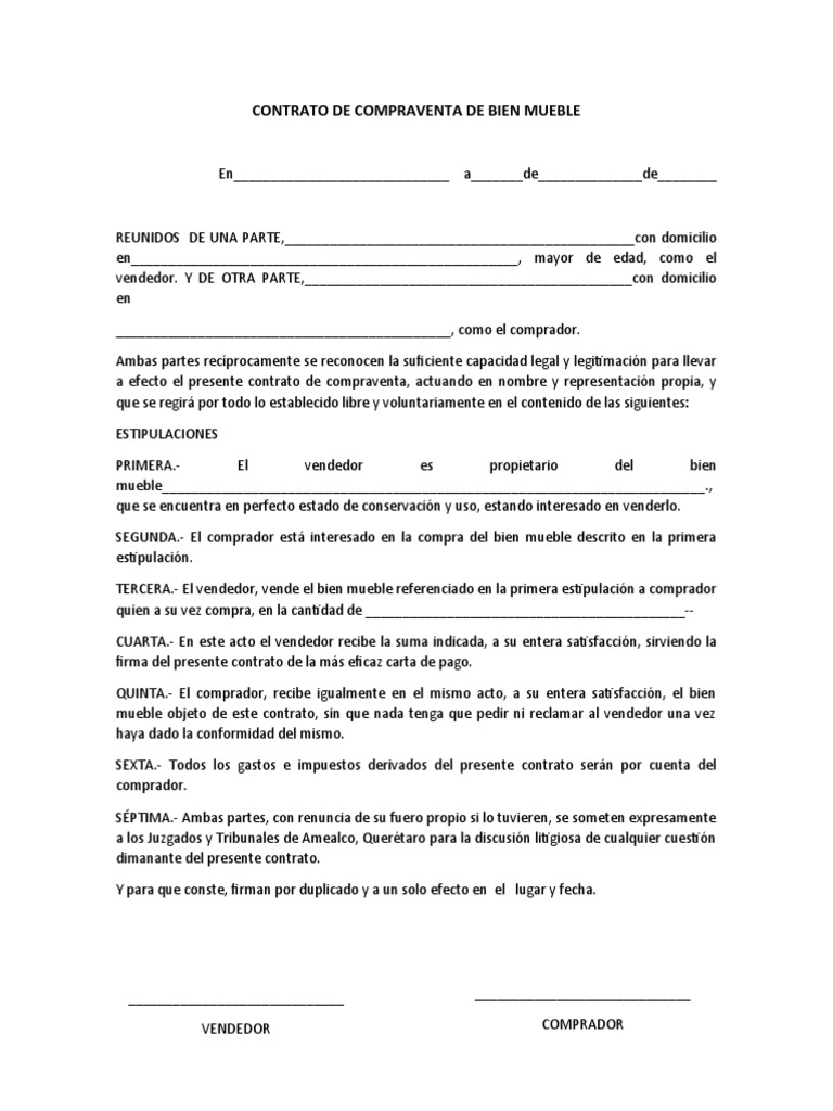 Contrato de Compraventa de Bien Mueble | PDF