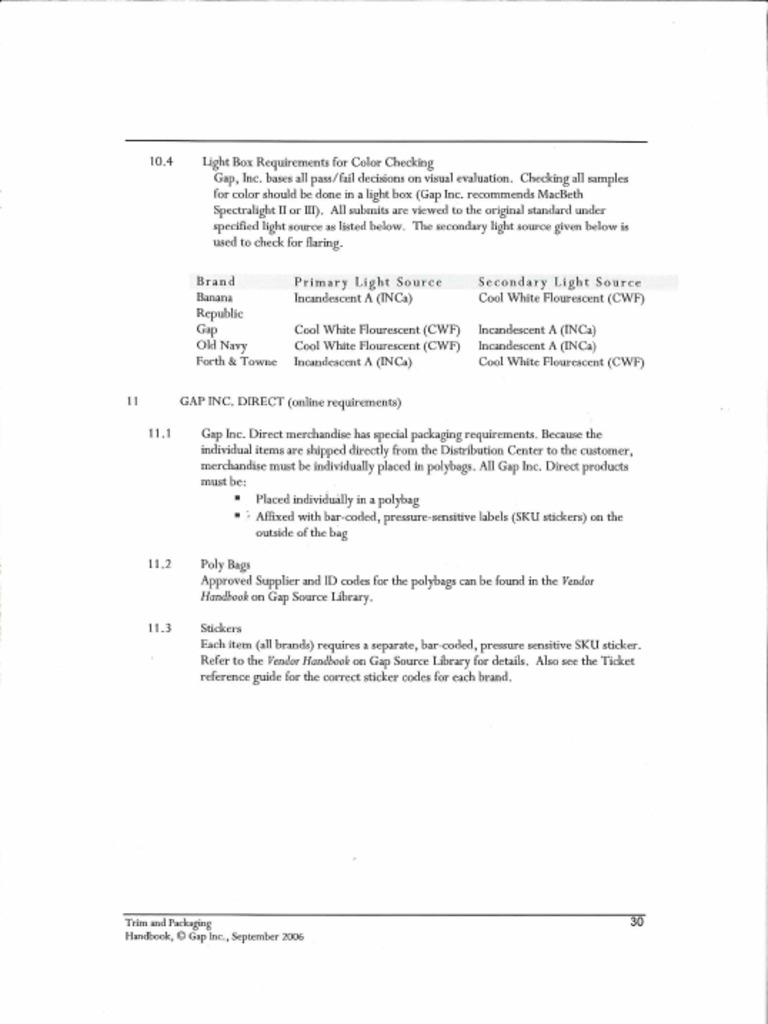 Light Box Requirement For Color Checking For GAP - 2006SEPT | PDF
