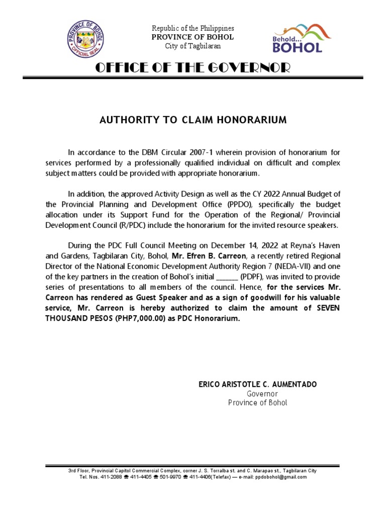 CSO - PDC HONORARIUM Authority | PDF