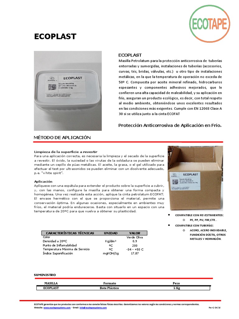 ECOPLAST Ficha Tecnica | PDF | Acero | Sustancias químicas