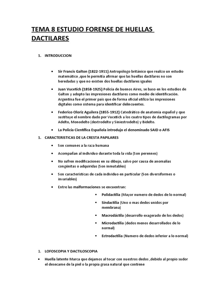 Tema 8 Estudio Forense de Huellas Dactilares | PDF | Huella dactilar ...