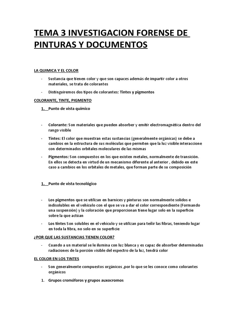 Tema 3 Investigacion Forense de Pinturas y Documentos | PDF | Color | Pinturas