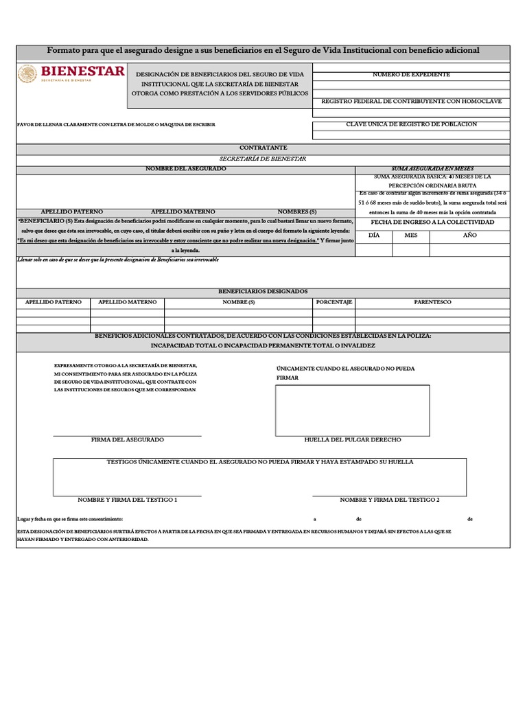 Formato - Designacion - Beneficiarios - SVI Editable | PDF | Seguro de vida | Póliza de seguros