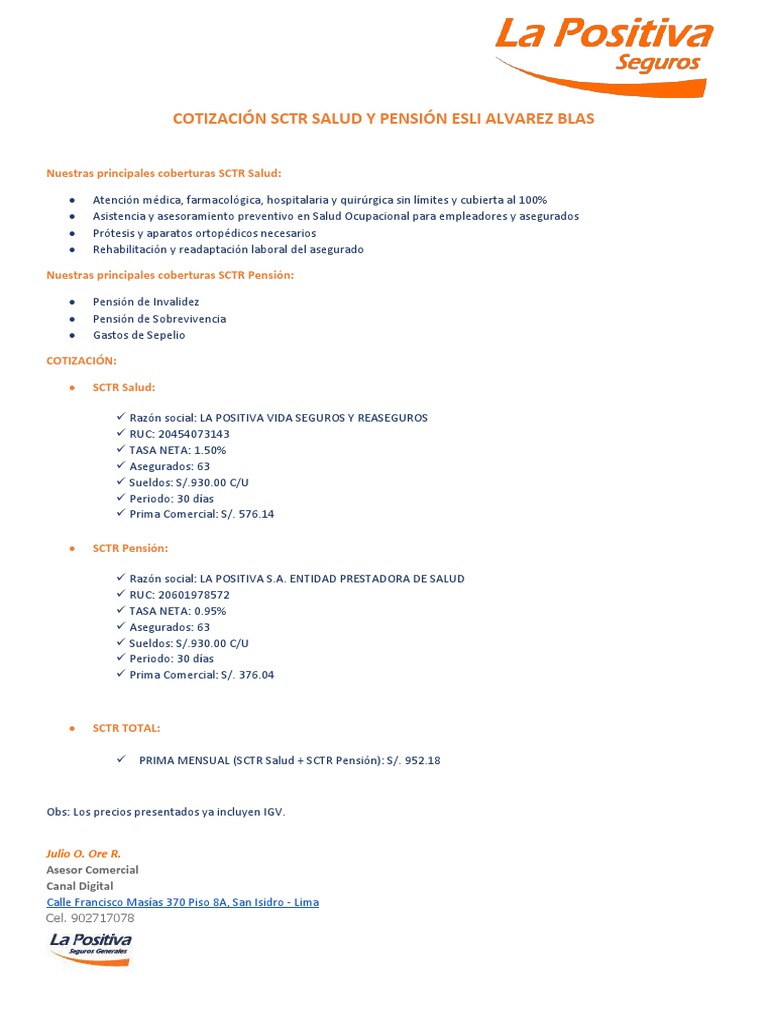 Cotización SCTR Positiva Elgible | PDF