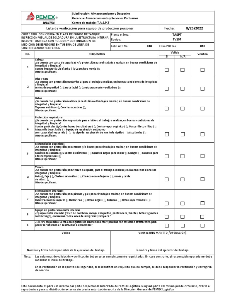 Copia de Listas Verificacion Actualizadas Pemex | PDF | Logística