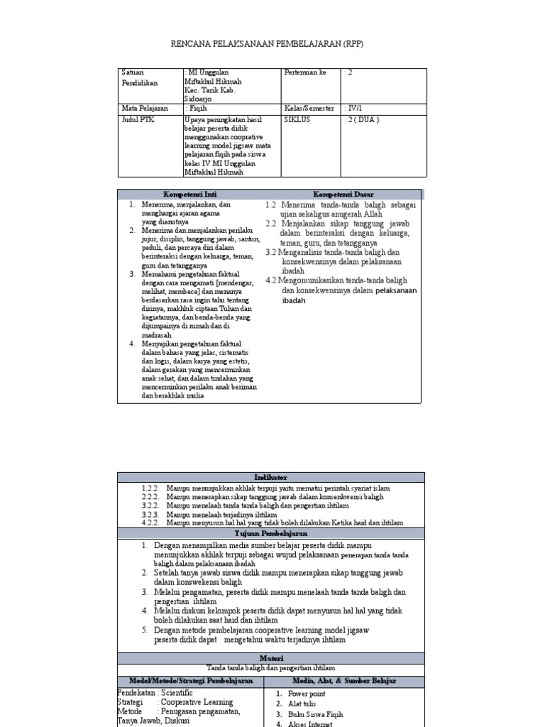 RPP 2 - Tanda Tanda Baligh Dan Pengertian Ihtilam | PDF