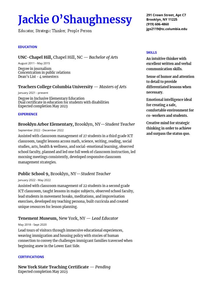 Jackie o Education Resume 2022 | PDF | Teachers | Classroom