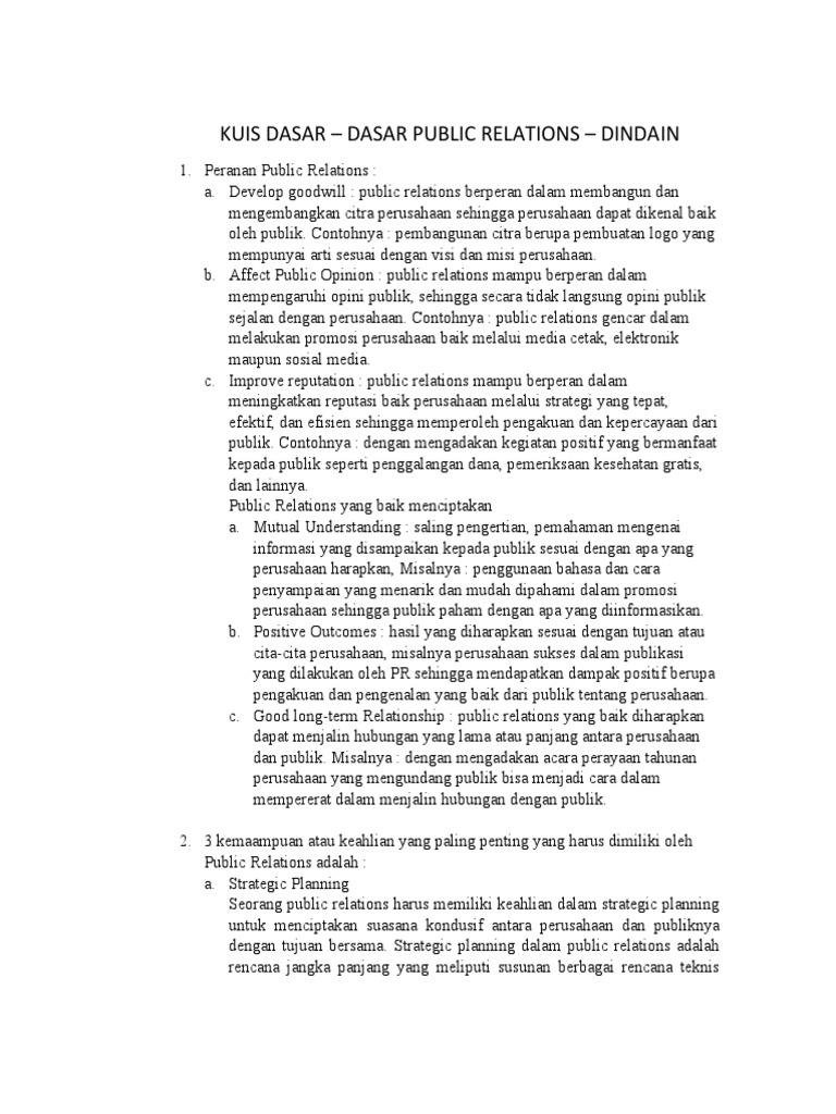 Kuis Dasar Dasar Public Relation | PDF