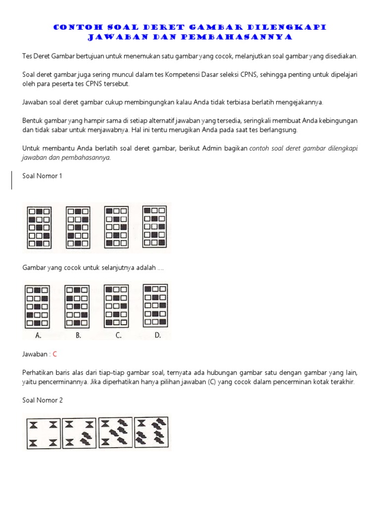 Contoh Soal DERET GAMBAR Dilengkapi Jawaban Dan Pembahasannya | PDF