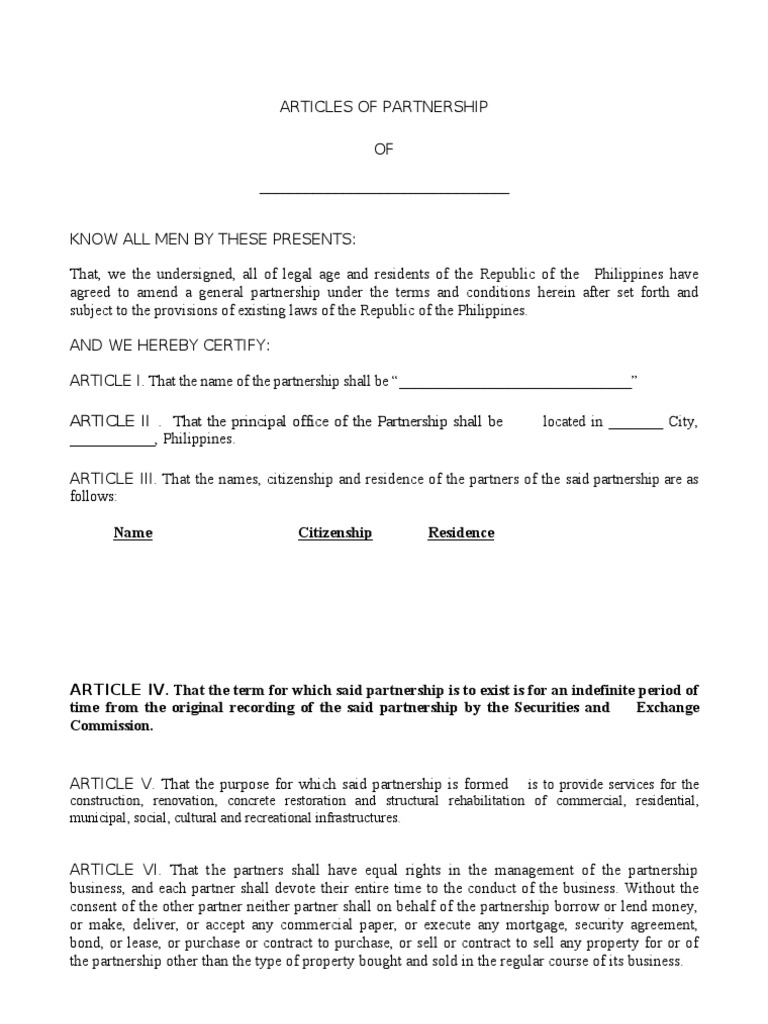 Sample Articles of Partnership | PDF | Partnership | Profit (Accounting)
