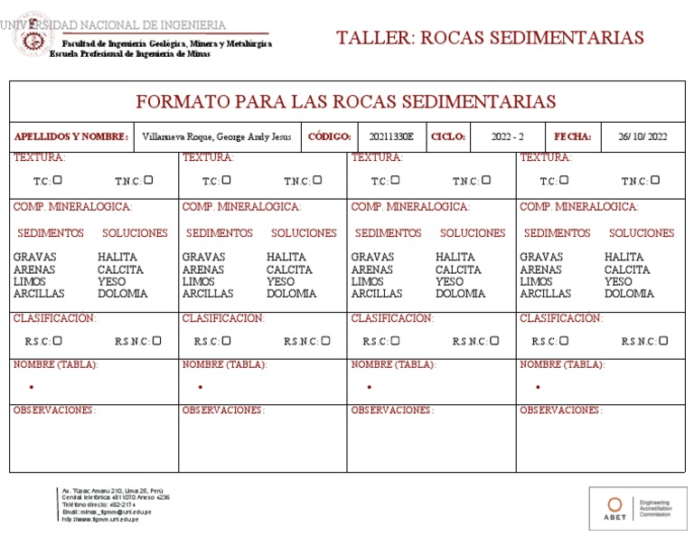 Hoja de Trabajo Rocas Sedimentarias | PDF | Materiales naturales ...