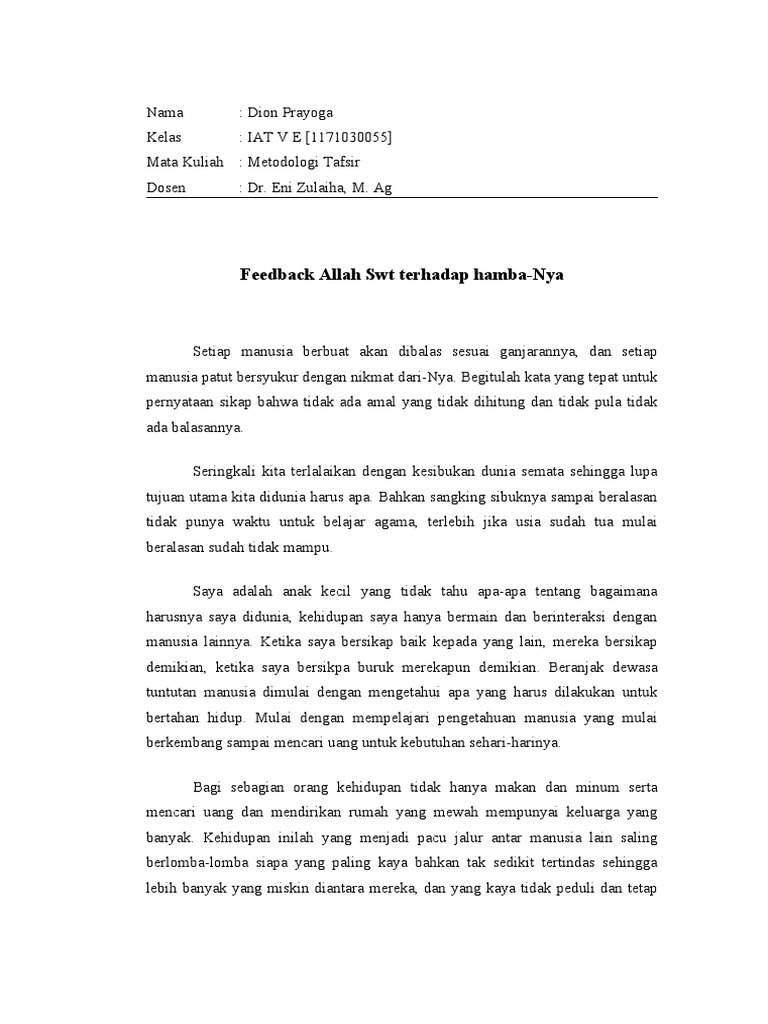 Uas Metodologi Tafsir - Dion Prayoga - 1171030055 - Iat V e | PDF