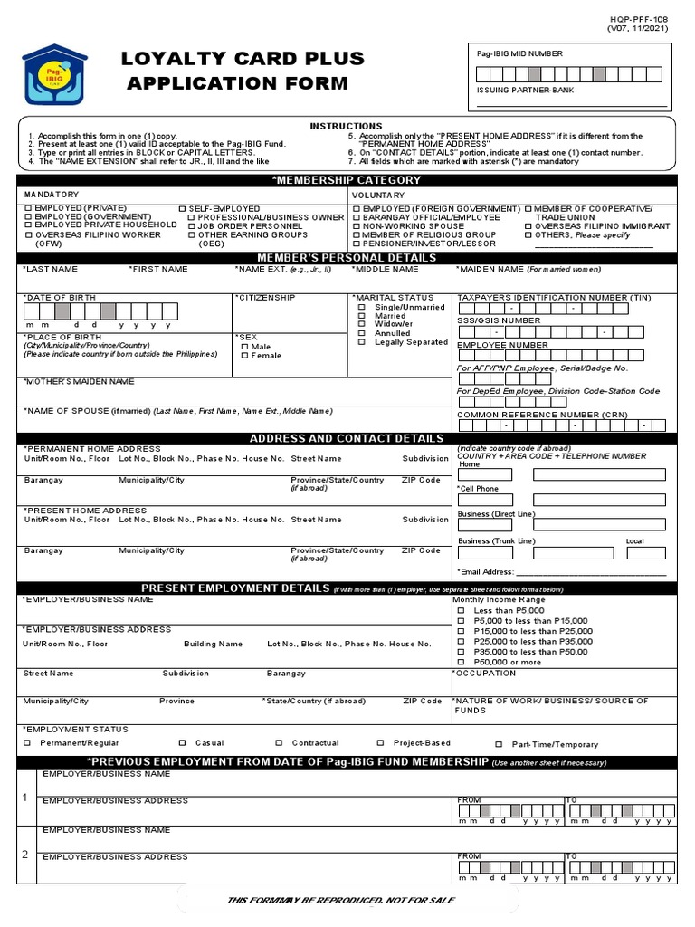 pff108 Loyalty Card Plus Application Form v07 | PDF | Identity Document ...