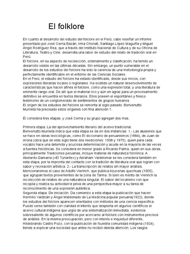 El Folklore | PDF | Folklore | Perú