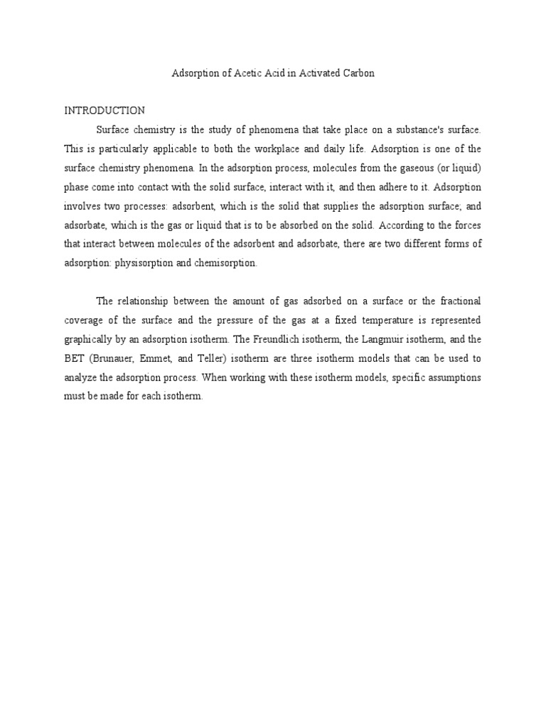 Acetic Acid Adsorption on Carbon | PDF | Adsorption | Surface Science