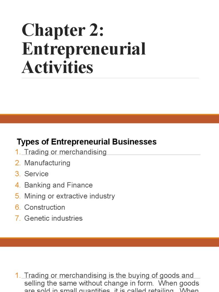 Types of Entrepreneurial Activities | PDF | Retail | Loans